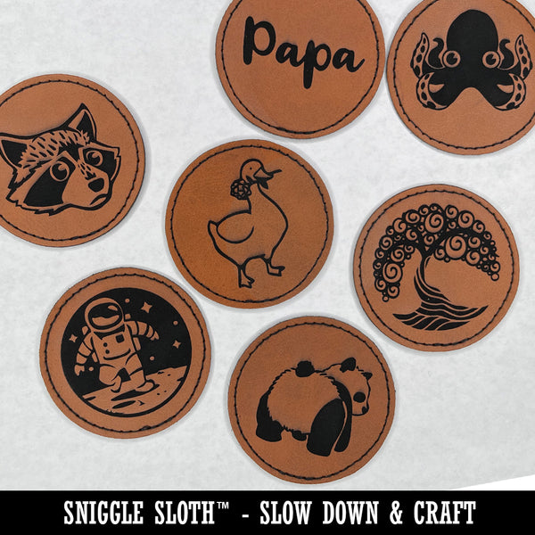 Silly Monkey Round Head Ape Chimpanzee Round Iron-On Engraved Faux Lea ...