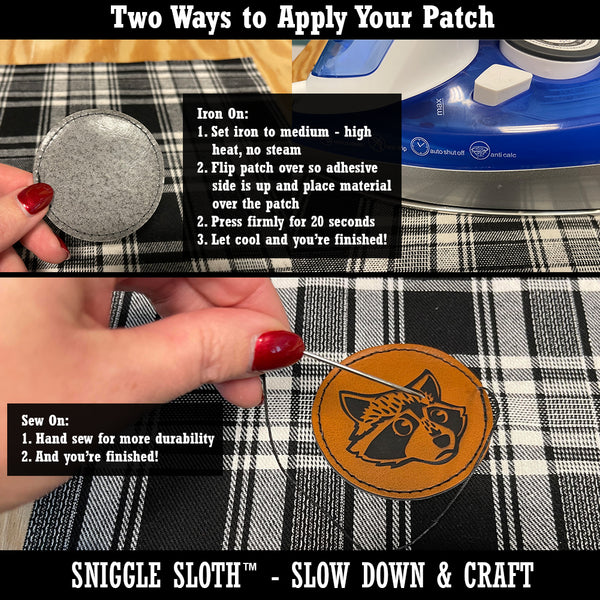 Octagon Border Outline Round Iron-On Engraved Faux Leather Patch Appli ...